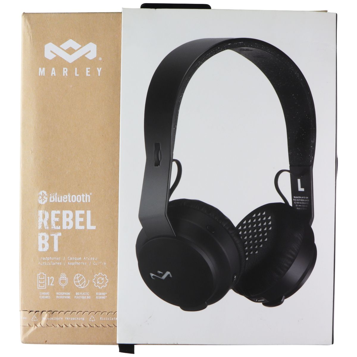 Marley Rebel Wireless Bluetooth On Ear Headphones w/ Mic - Black, Larg ...