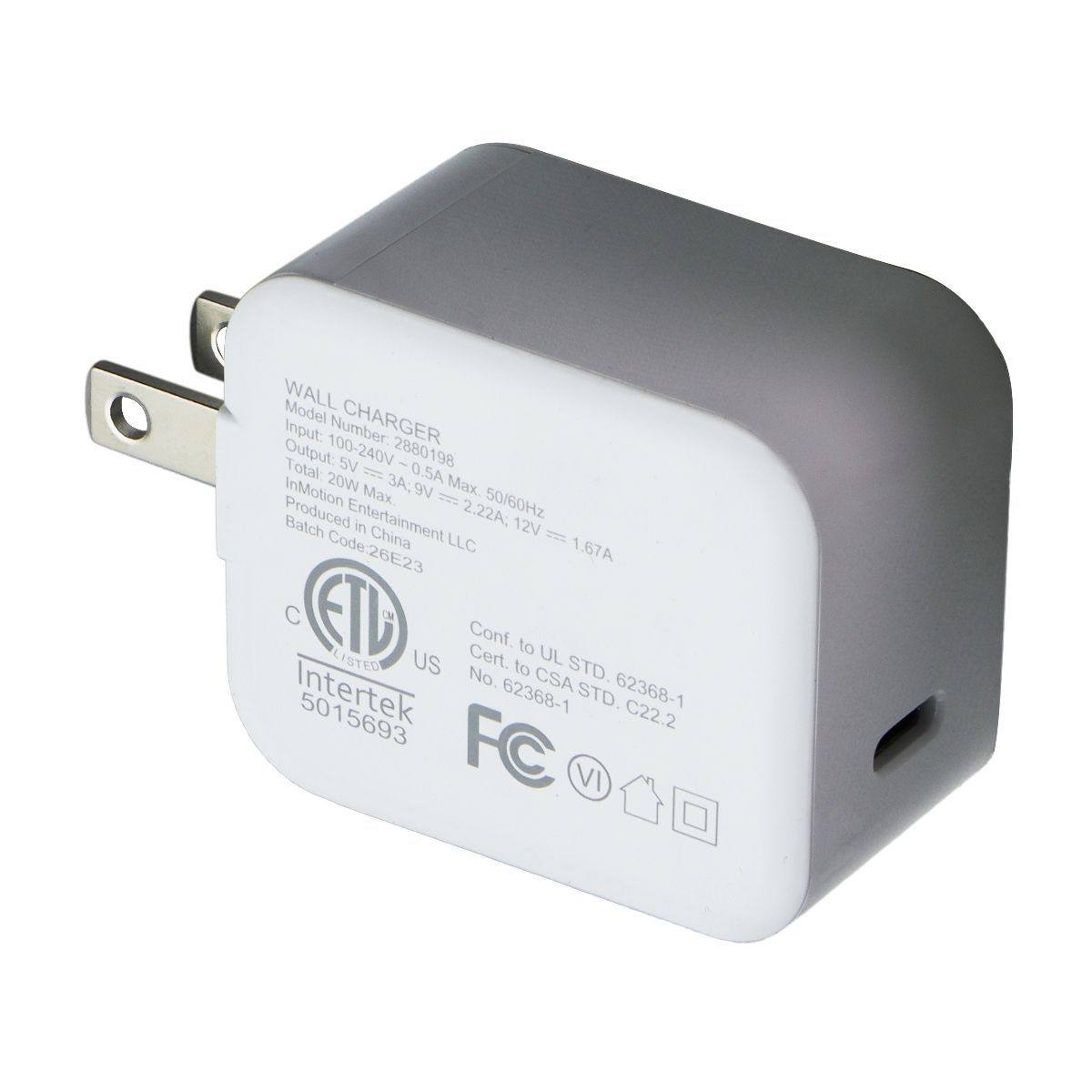 InMotion (20W/3A) Fast 1 Port Wall Charger with USB-C Port - White ...