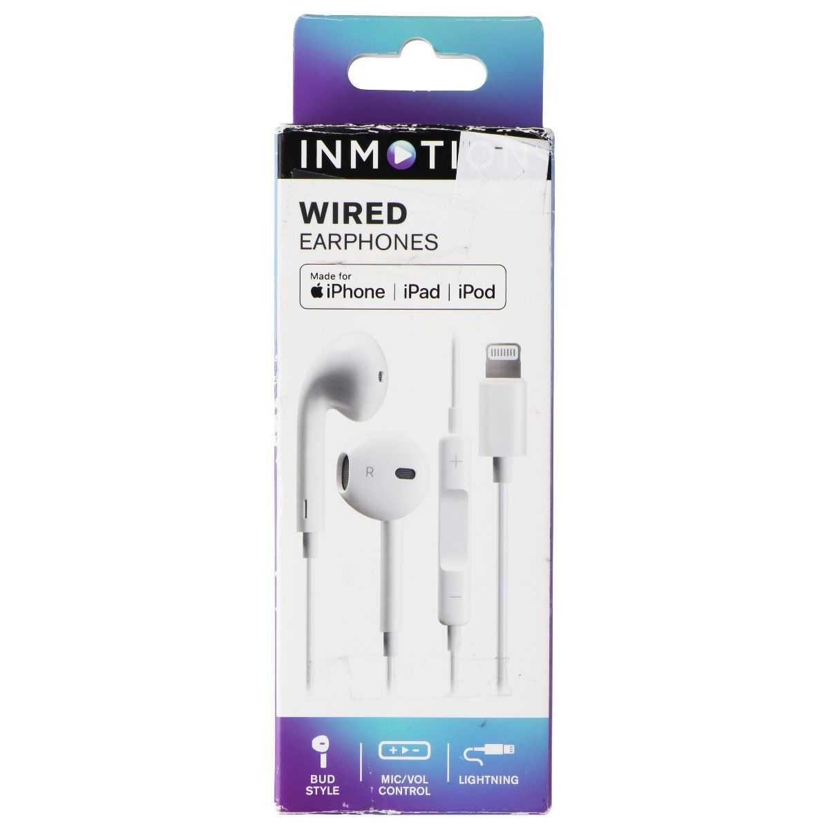 InMotion (1.2M) Wired Apple EarPods with Lightning (8-Pin) Adapter - W ...
