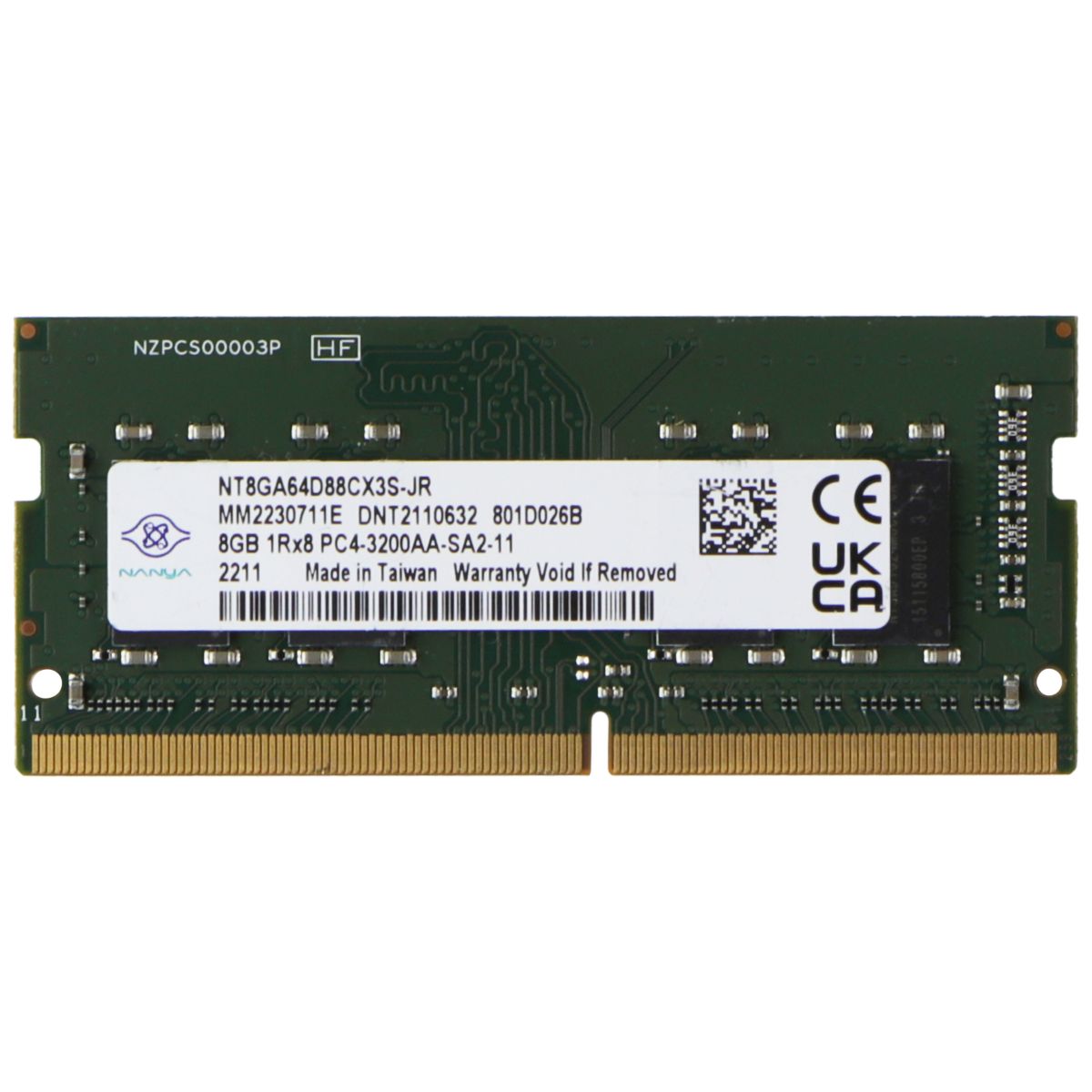 Nanya (8GB) DDR4 1Rx8 (PC4-3200AA) Laptop RAM Memory (NT8GA64D88CX3S-J ...