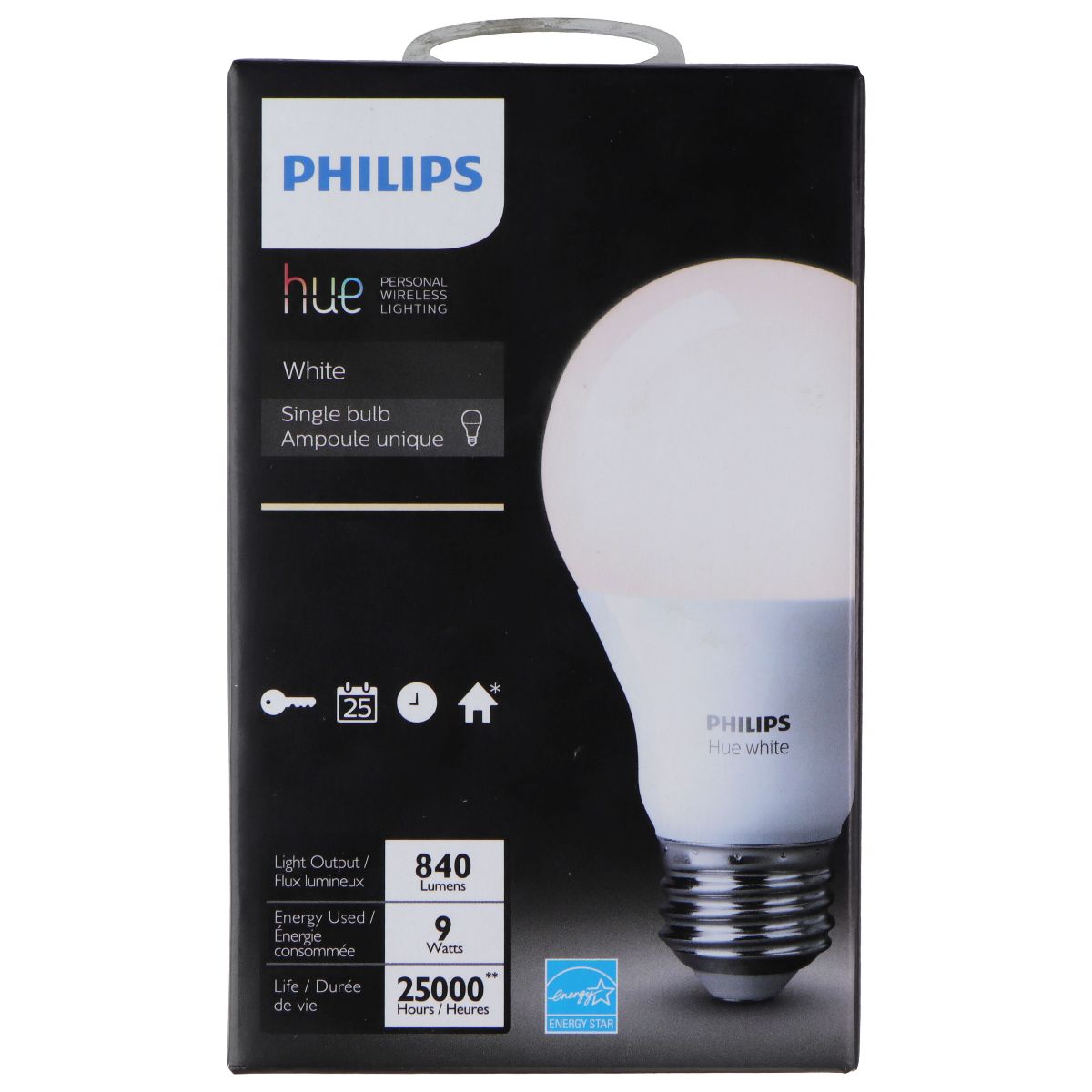 Philips (840 Lumens/9.5 Watts) A19 E26 Hue White Smart Bulb (929001136 ...