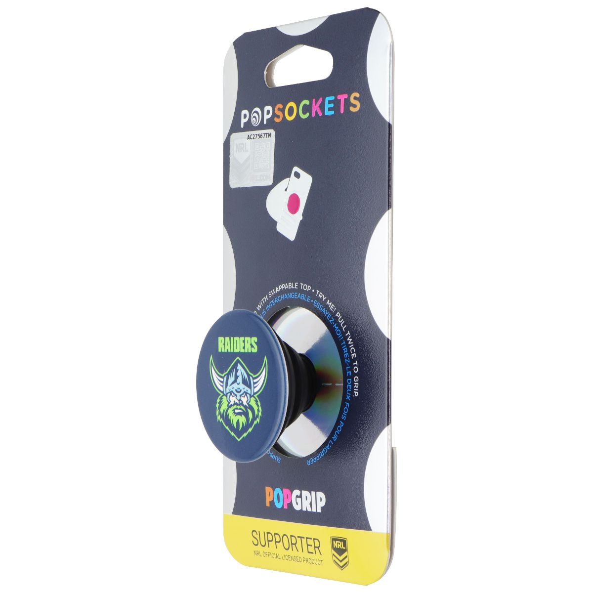 PopSockets PopGrip Expanding Stand Grip w/ Swap Top - NRL Canberra Rai ...