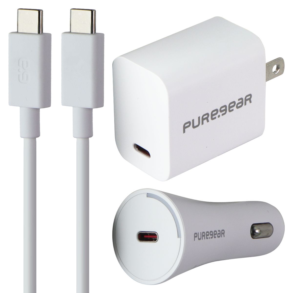PureGear Light Speed 20W USB-C Wall & Car Charger w/ USB-C Cable - Whi ...