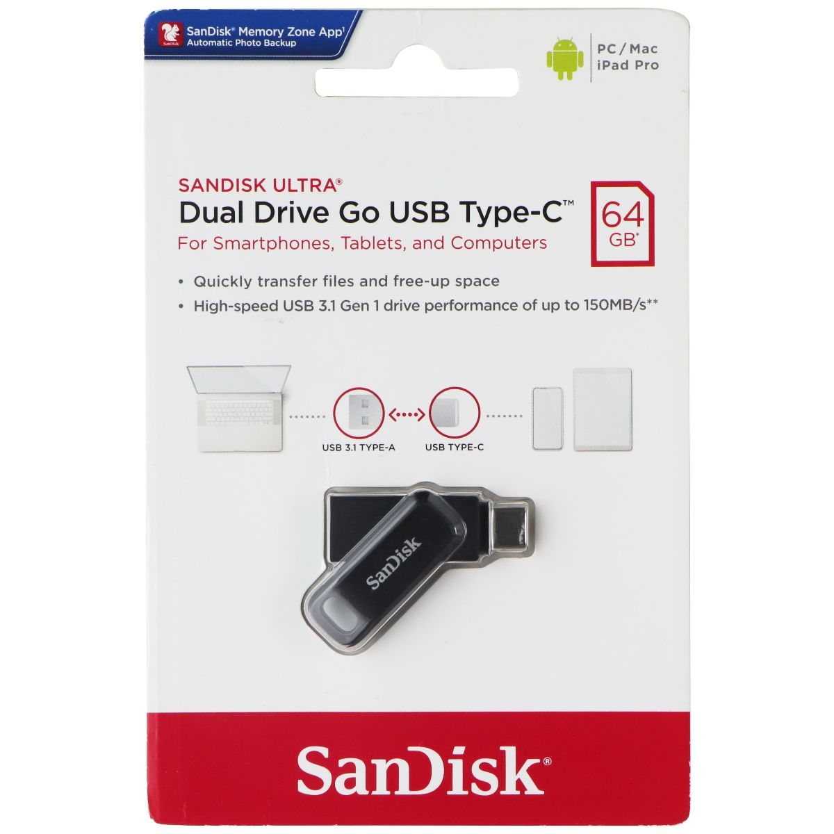 SanDisk 64GB Ultra Dual Drive Go USB Type-C (SDDDC3-064G-G46) – Simple ...