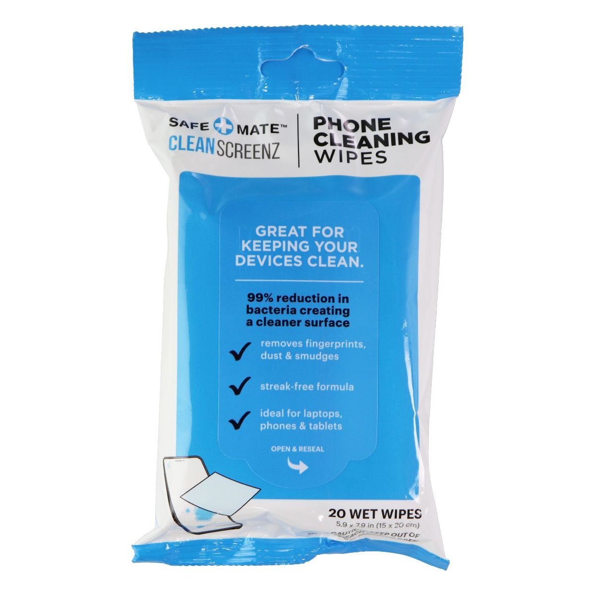 SafeMate Screenz Phone & Tablet Cleaning Wipes (20 Wipe Per Pack, 5.9x ...