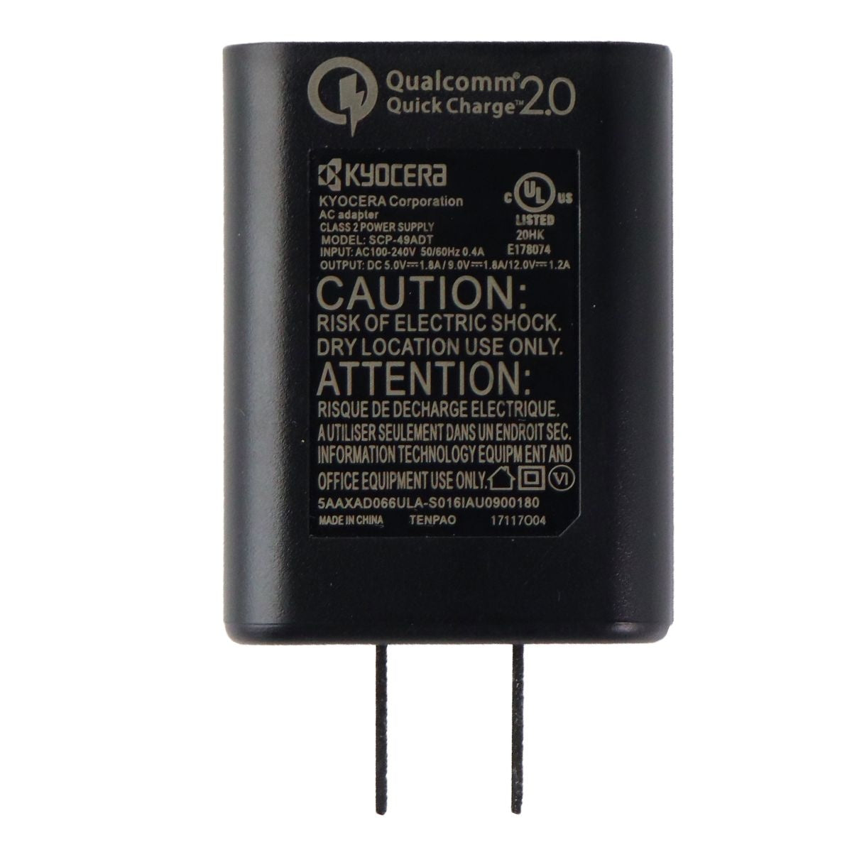 Kyocera Single USB AC Adapter Wall Charger Qualcomm QC 2.0 - Black (SC ...