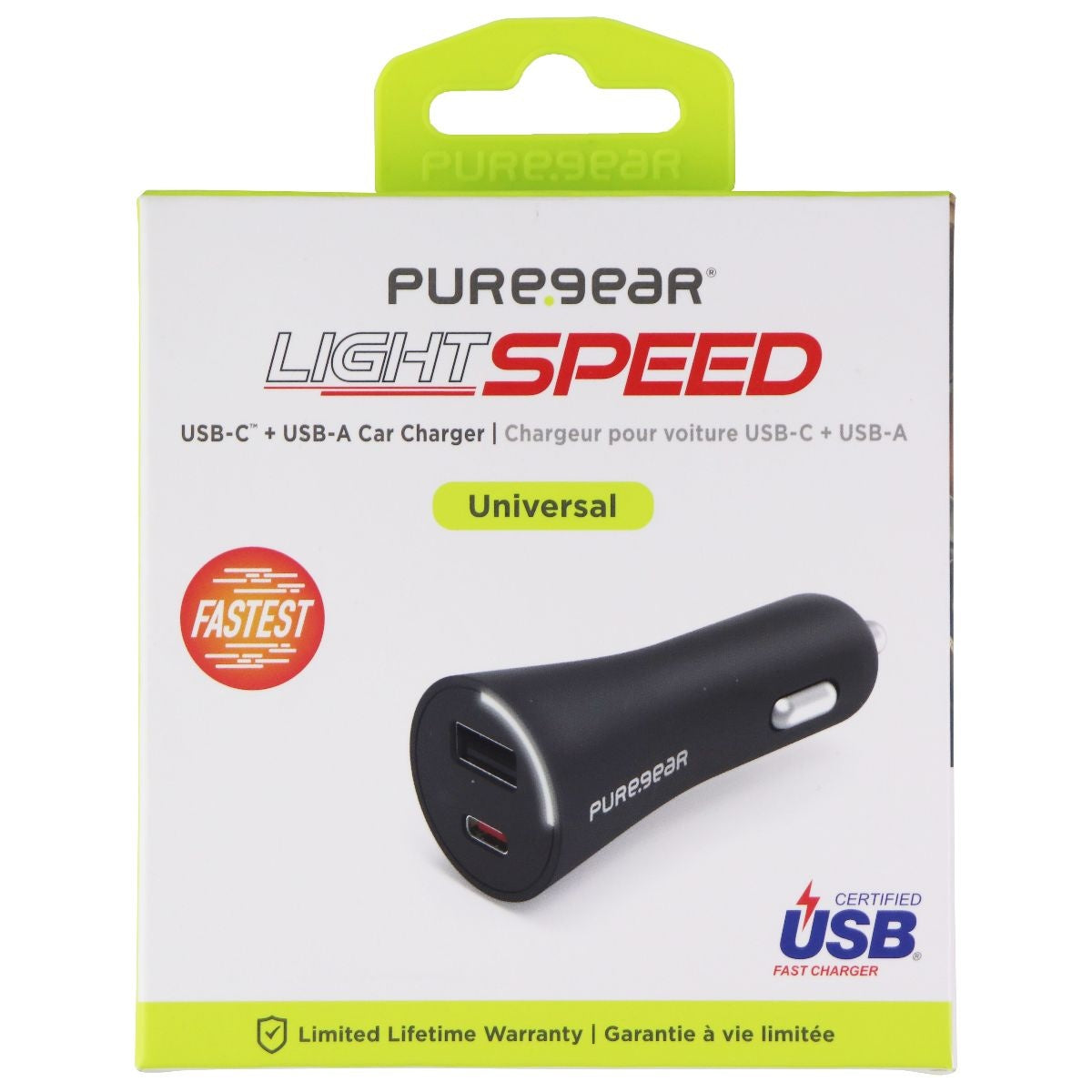 PureGear 30-Watt LightSpeed USB-C and USB-A Car Charger - Black (62811 ...
