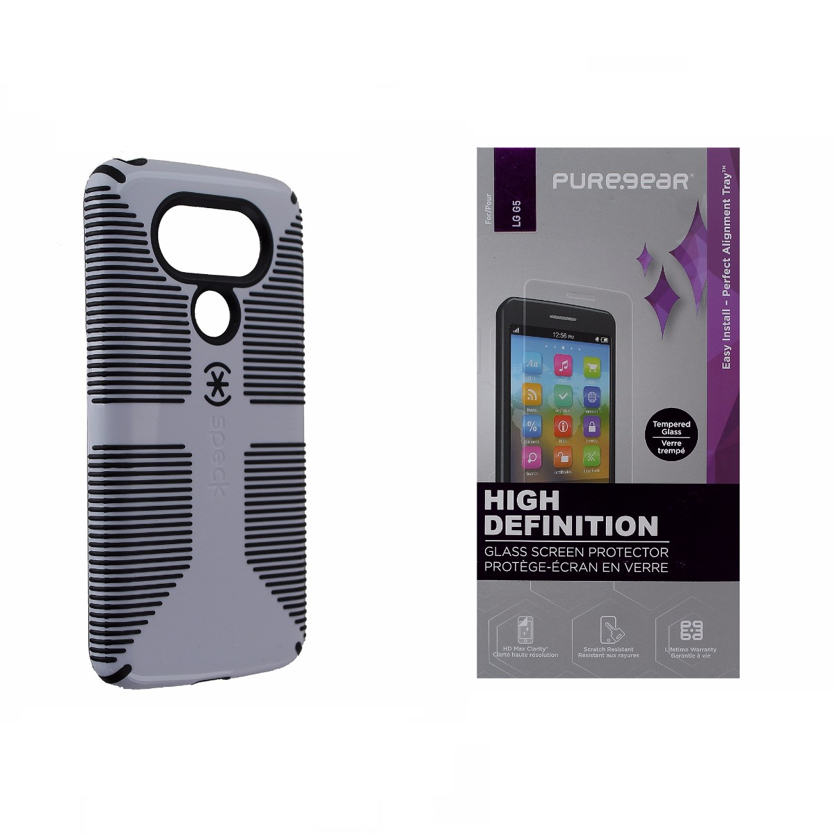 Speck White Grip Case and PureGear Tempered Glass Screen Protector for ...