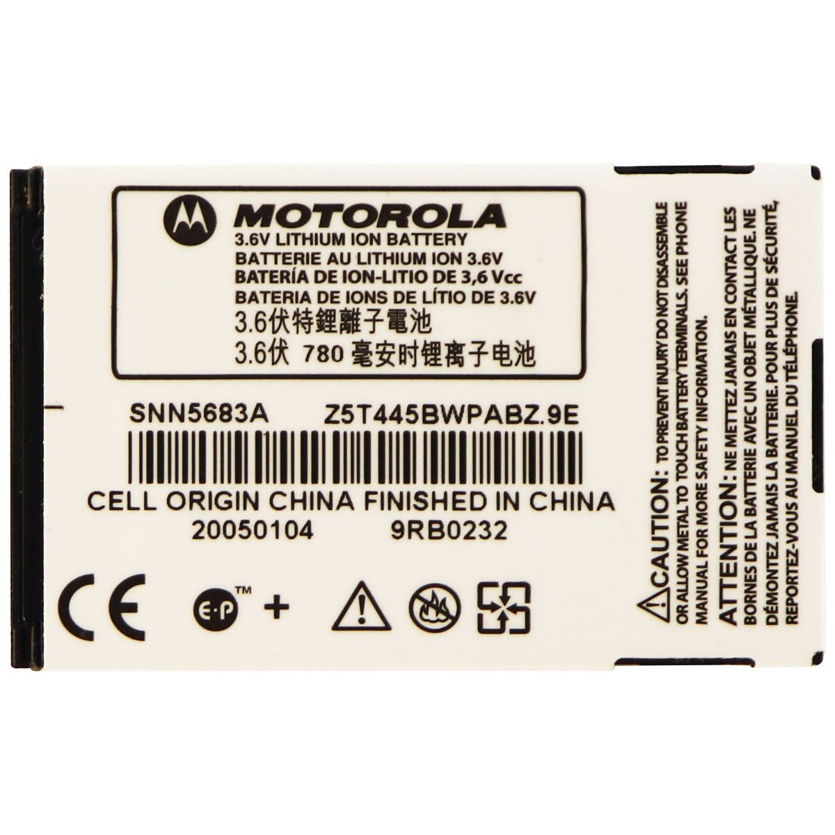 OEM Motorola SNN5683A 780 mAh Replacement Battery for Moto V260 ...