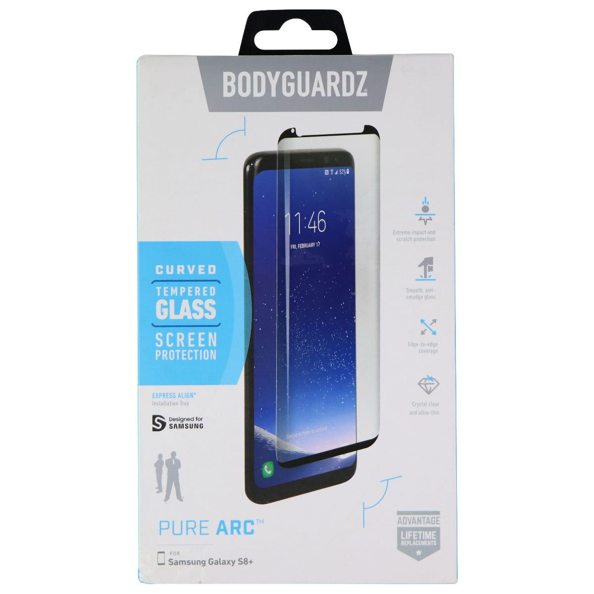 BodyGuardz Pure Arc Tempered Glass for Samsung Galaxy (S8+) - Clear ...