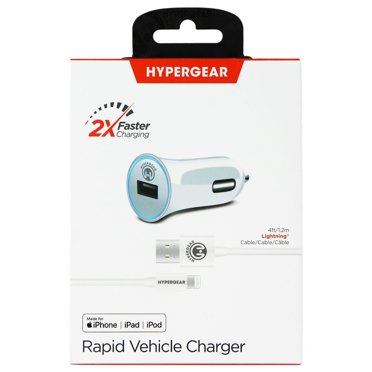 HyperGear Single Port 2.4A USB Car Charger & 4FT USB to 8-Pin Cable ...