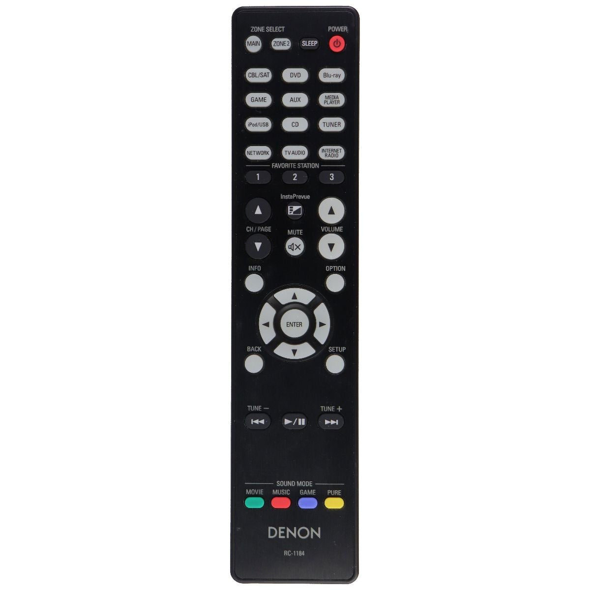 Denon OEM Remote Control (RC-1184) for Select Denon Systems - Black ...
