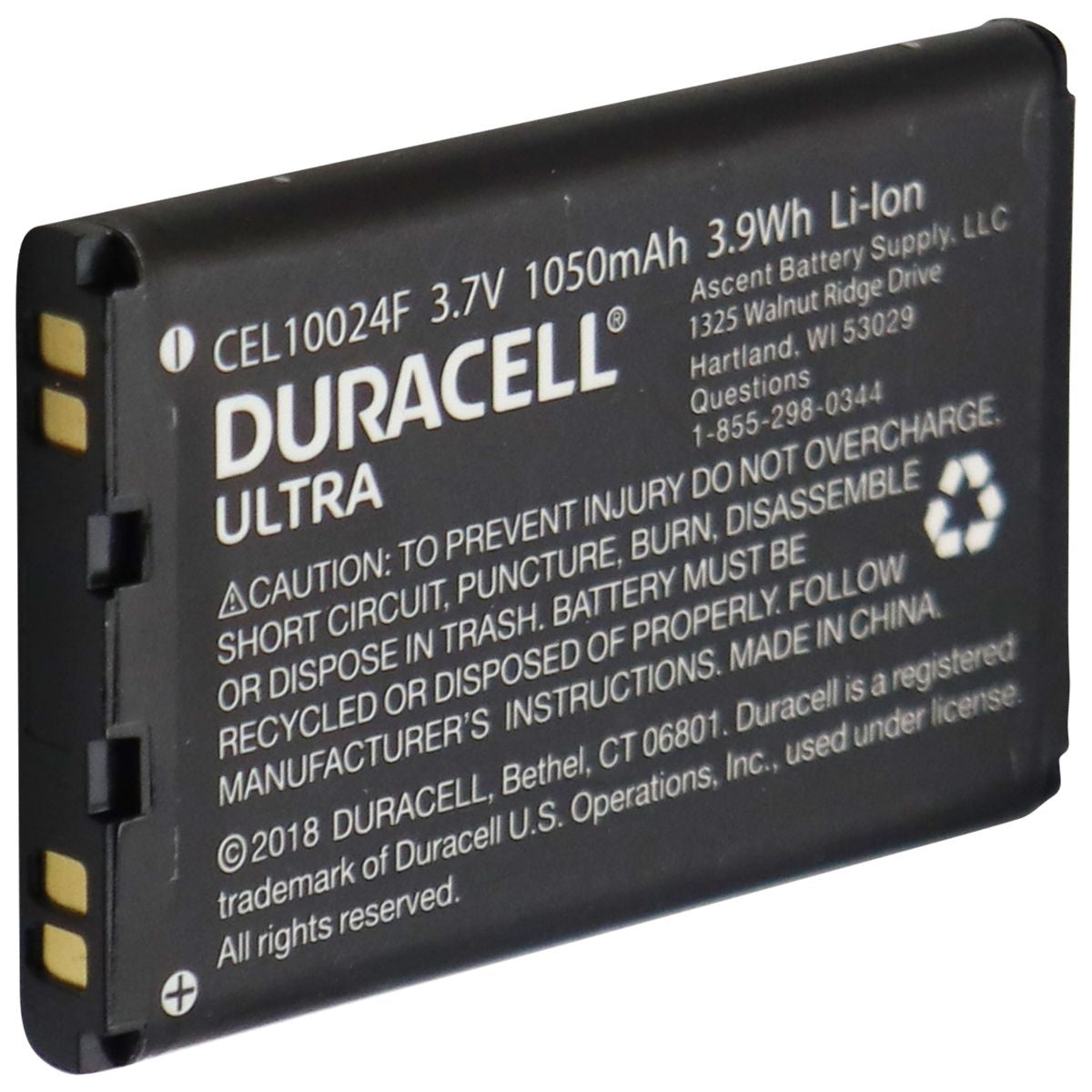 Duracell Ultra 3.7V Rechargeable 1050mAh Battery - Black (CEL110024F ...